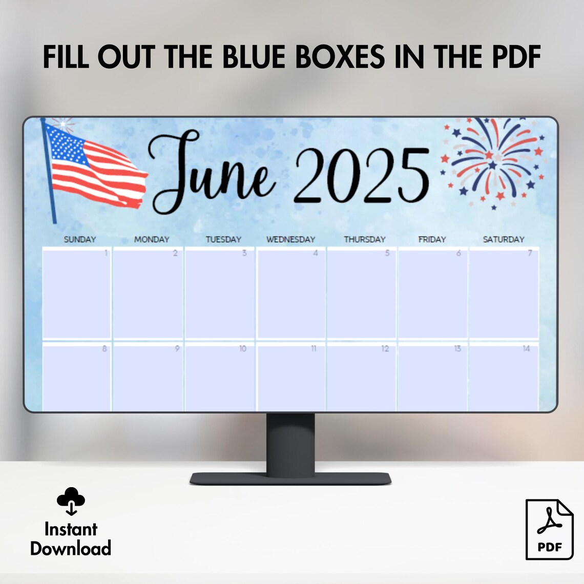 EDITABLE June 2025 Calendar, Long Live America, 2025 Summer Calendar ...