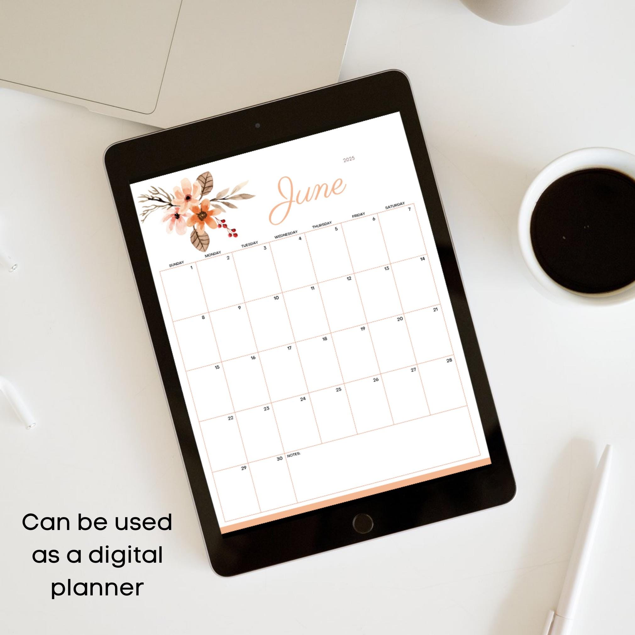 Editable 2025 June Calendar, Monthly Planner, 2025 Summer, Watercolor ...