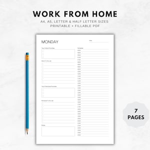 Work From Home Planner, Printable Daily Planner, Daily Hourly Planner ...