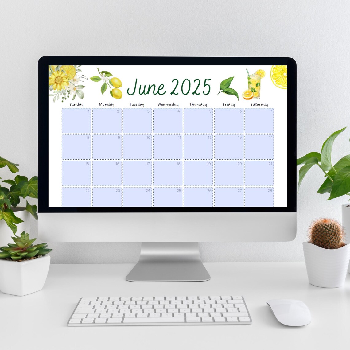 June 2025 Printable Calendar, Lemon Theme Design, Customizable Monthly ...