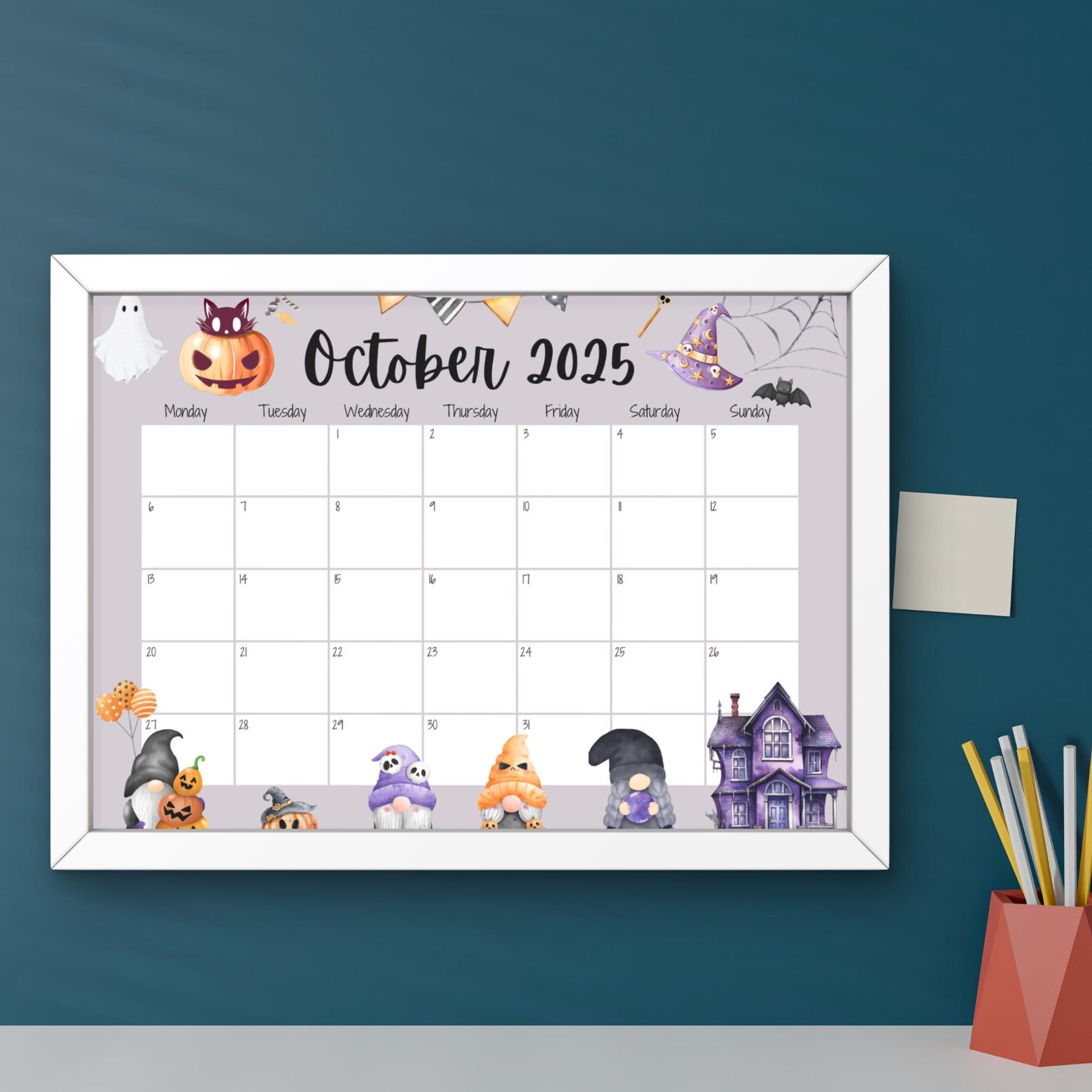 EDITABLE October 2025 Calendar, Happy Halloween, Pretty Ghost, Cute ...