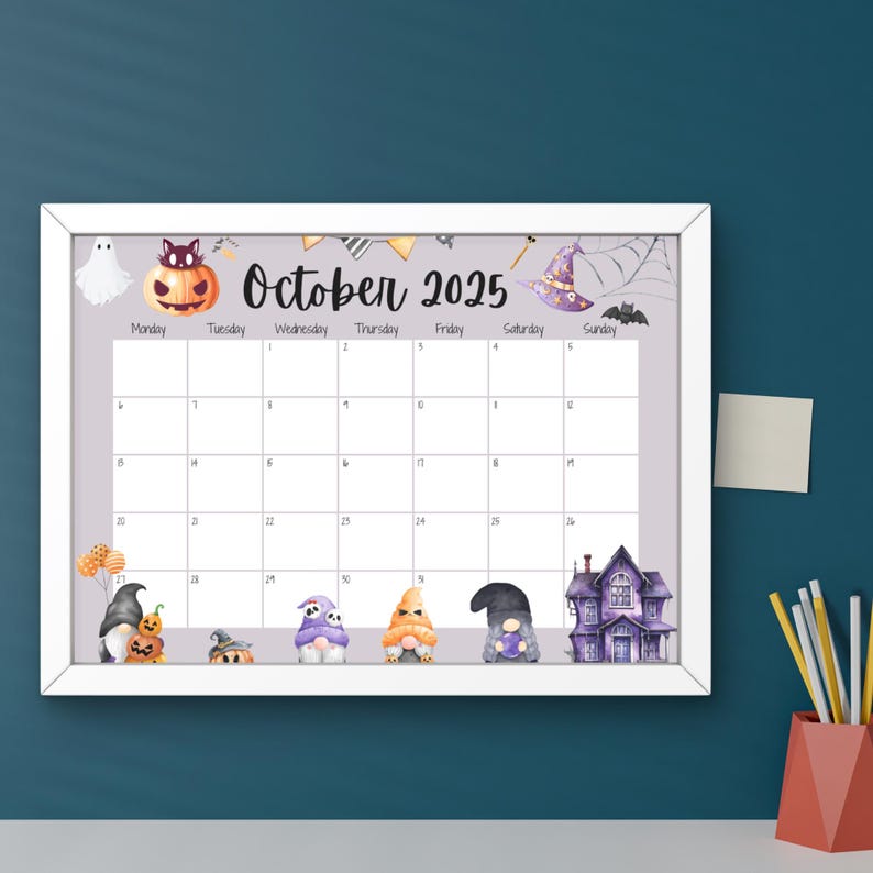 EDITABLE October 2025 Calendar, Happy Halloween, Pretty Ghost, Cute ...