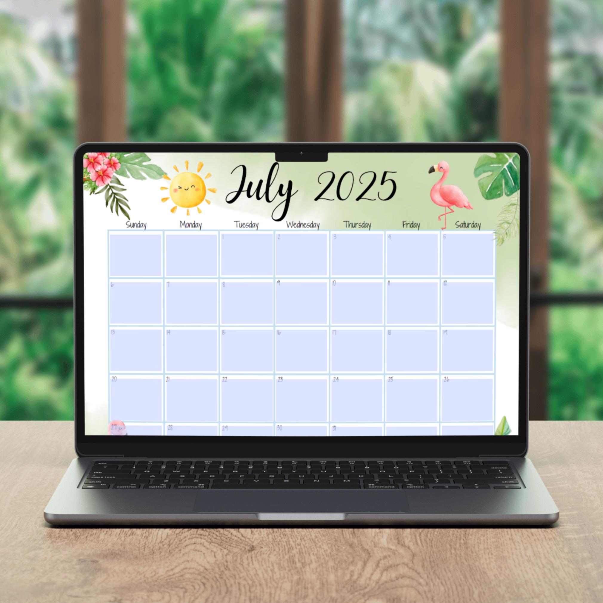 July 2025 Printable Calendar | Summer Theme Planner | Fillable PDF ...