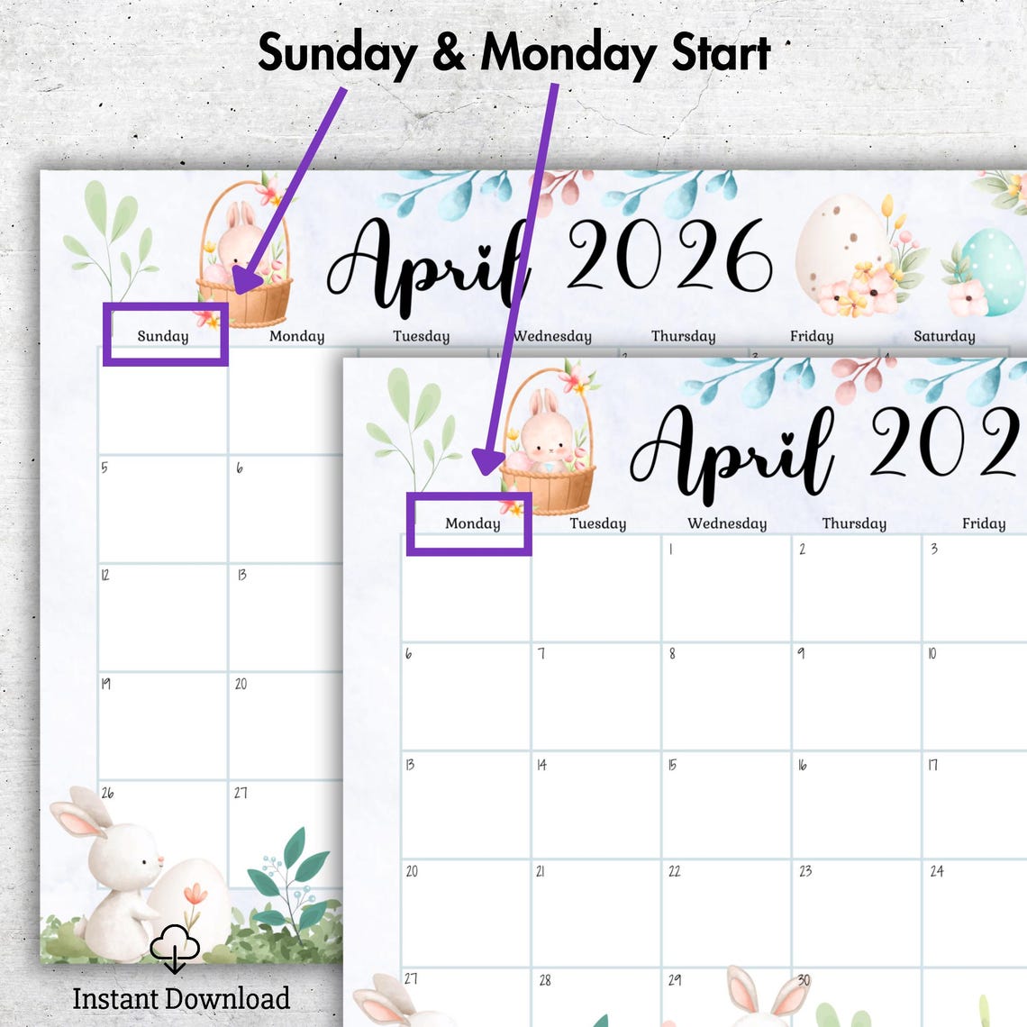 EDITABLE April 2026 Calendar, Happy Easter Day, Cute Bunnies, Printable ...