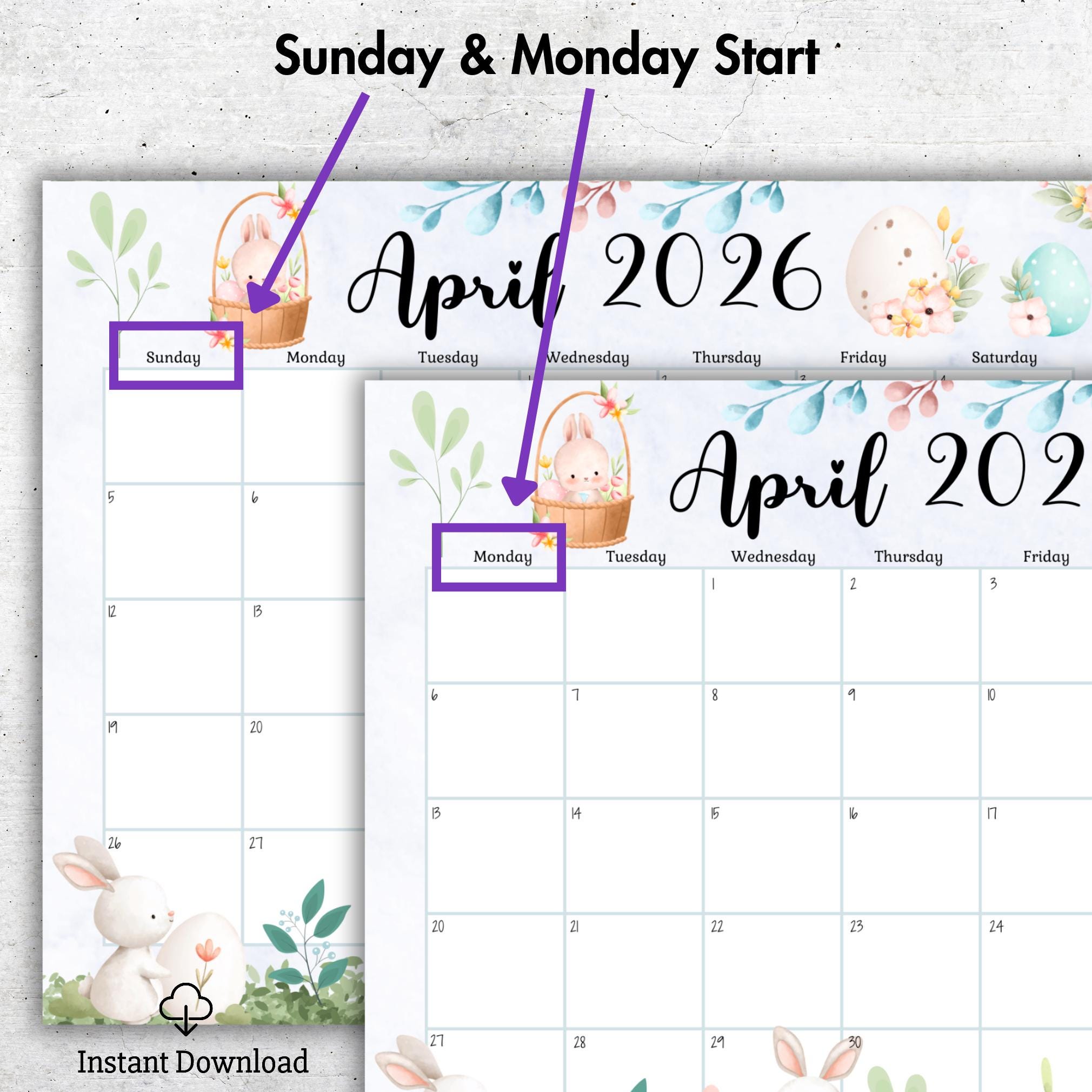EDITABLE April 2026 Calendar, Happy Easter Day, Cute Bunnies, Printable ...