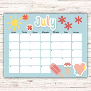 EDITABLE July 2024 Calendar, Colorful Happy Summer, Ice Creams and Sun ...