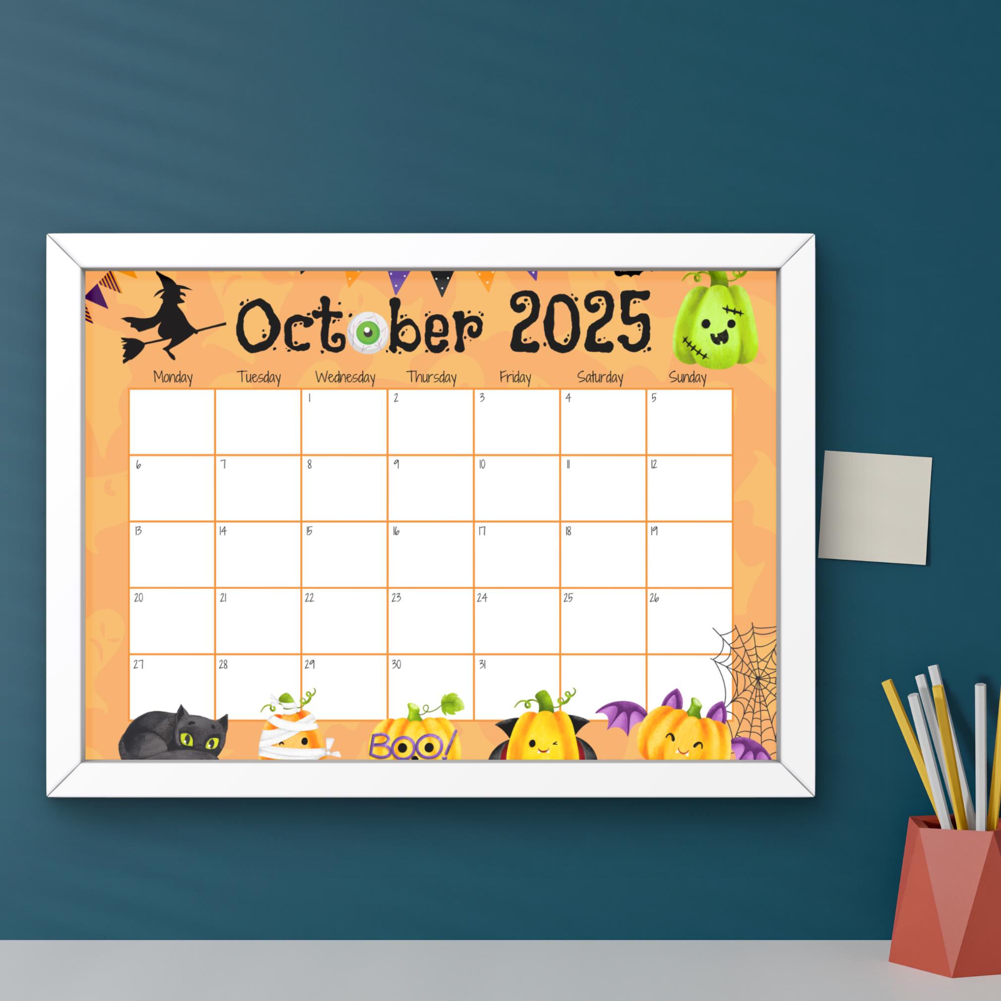 October 2025 Printable Calendar, Halloween Planner, Cute Spooky ...
