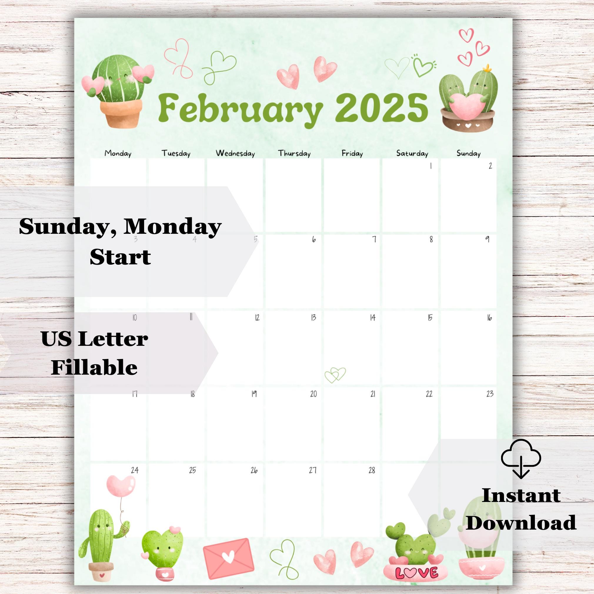 EDITABLE February 2025 Calendar, Printable Homeschool Calendar ...