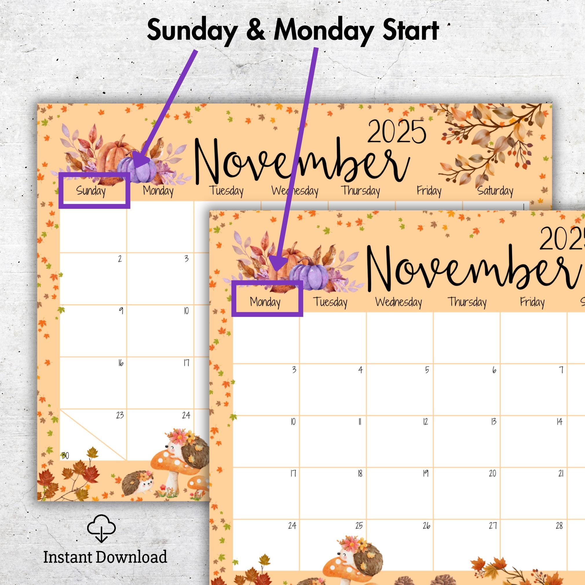 EDITABLE November 2025 Calendar, Beautiful Fall Foliage, Printable ...