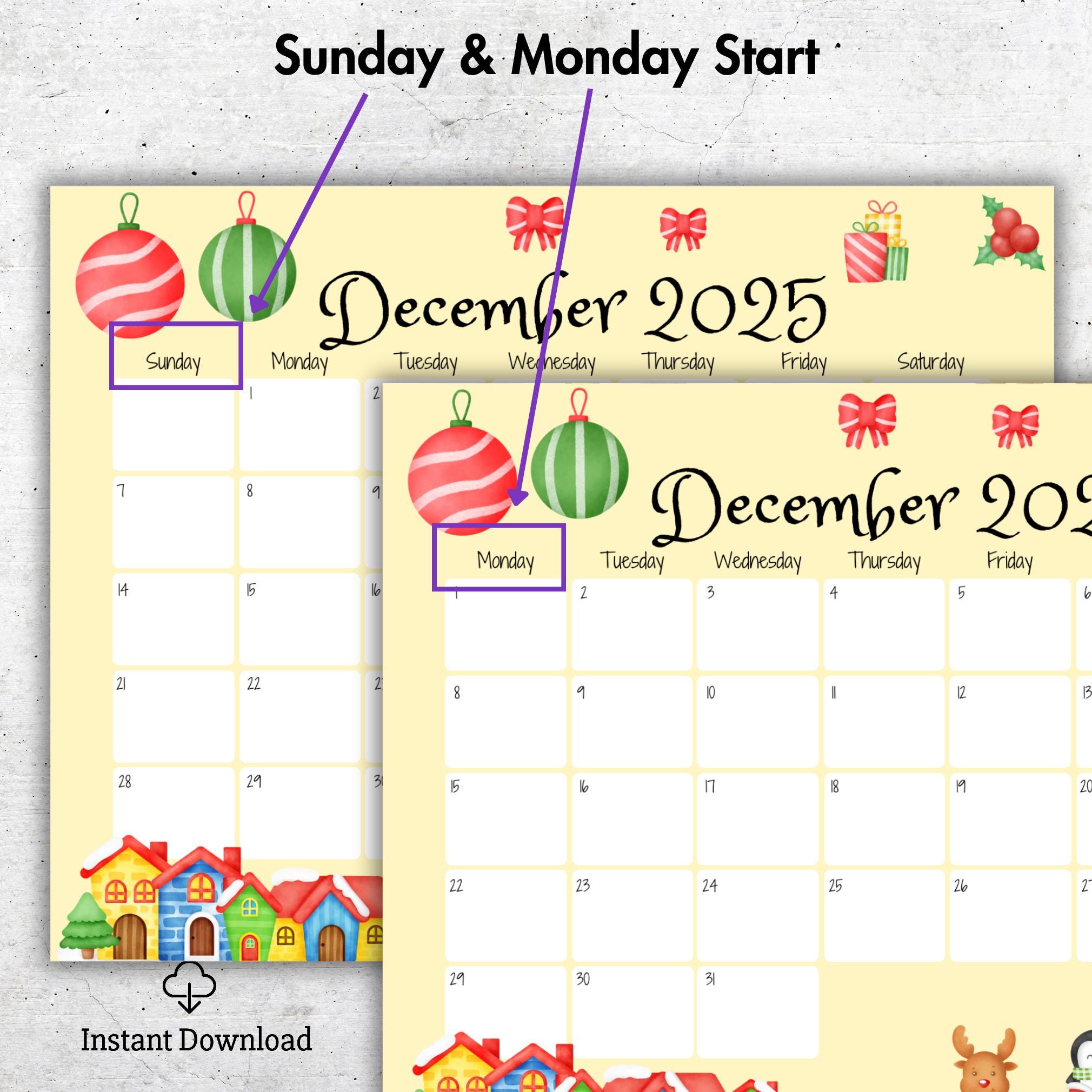 EDITABLE December 2025 Calendar, Beautiful Winter, Cute Penguins ...