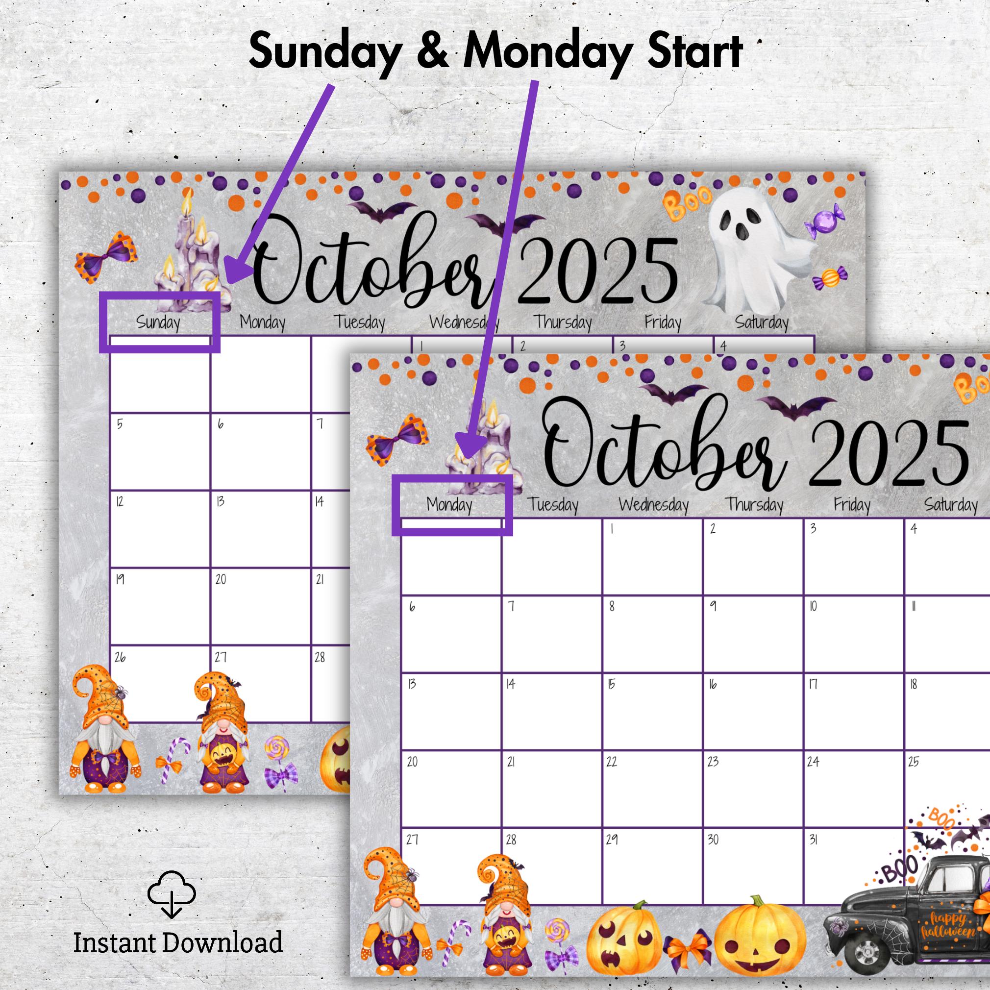 EDITABLE October 2025 Calendar, Happy Halloween, Pretty Ghost, Cute ...