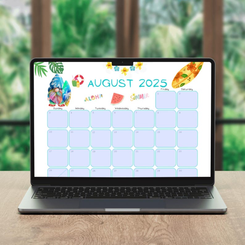 EDITABLE August 2025 Calendar, Beautiful Summer, Watermelon, Cute ...