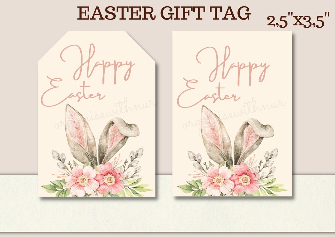 Easter Printable Gift Tag, Rabbit Easter Tag, Easter Basket Tag, Happy ...