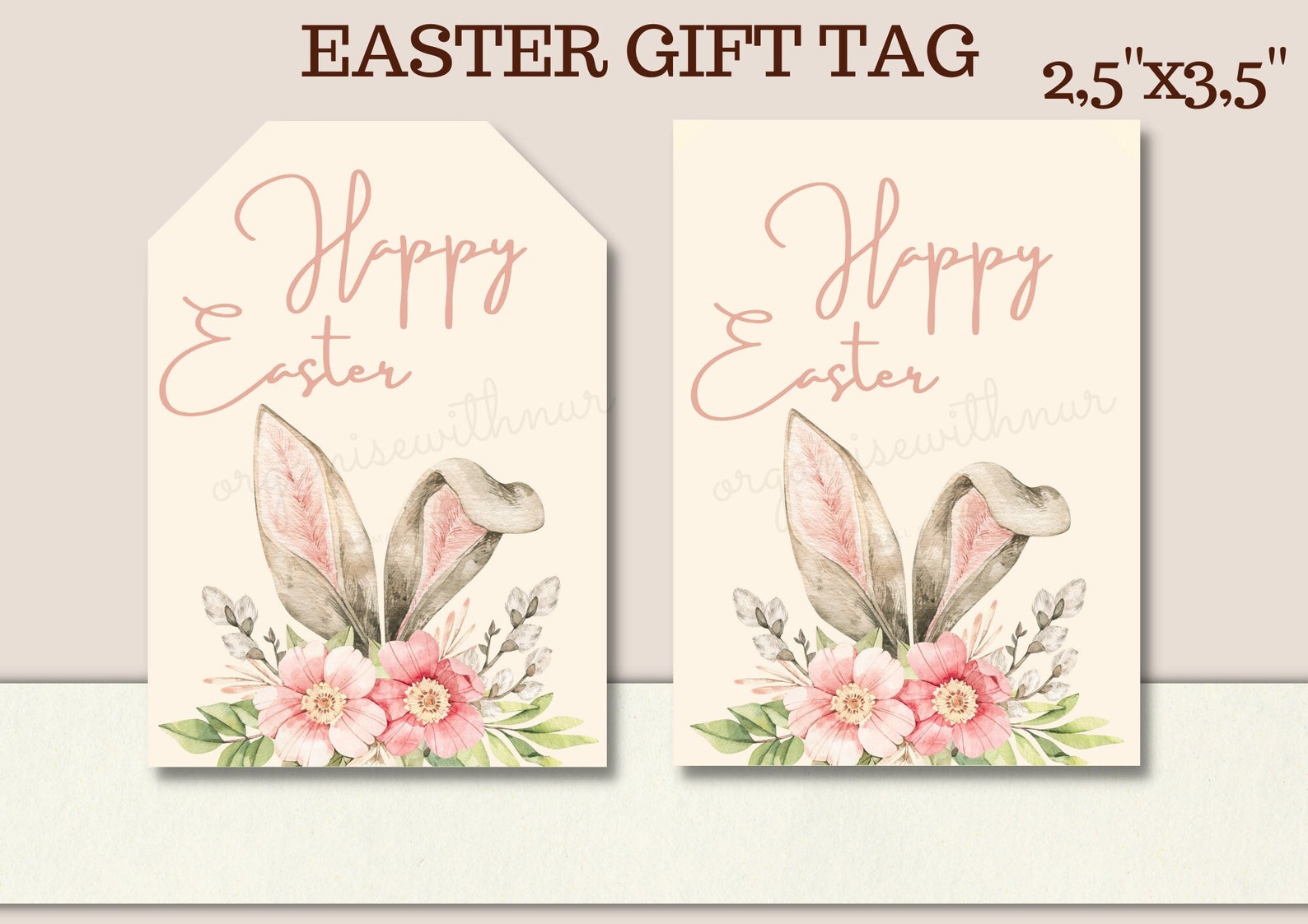 Easter Printable Gift Tag, Rabbit Easter Tag, Easter Basket Tag, Happy ...