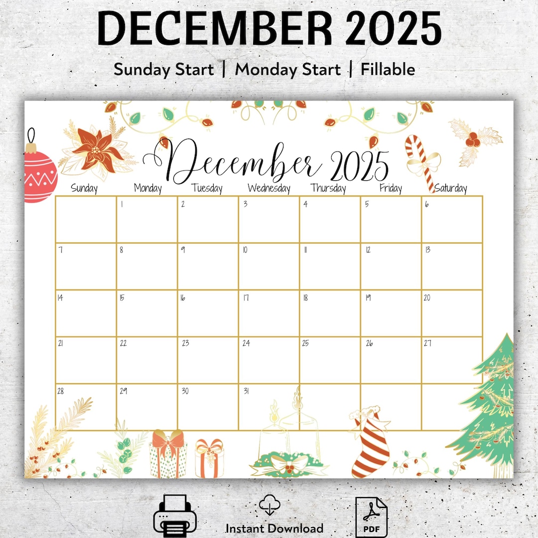 EDITABLE December 2025 Calendar, Christmas Planner, Happy Christmas ...