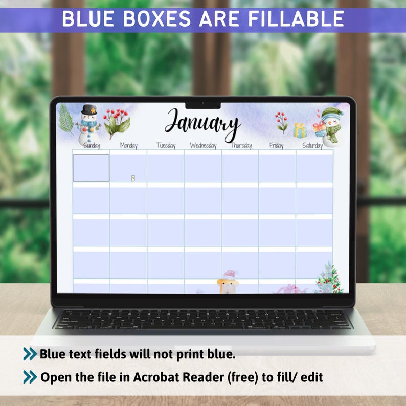 EDITABLE January Calendar, Undated Blank Monthly Calendar, Fill in Your ...