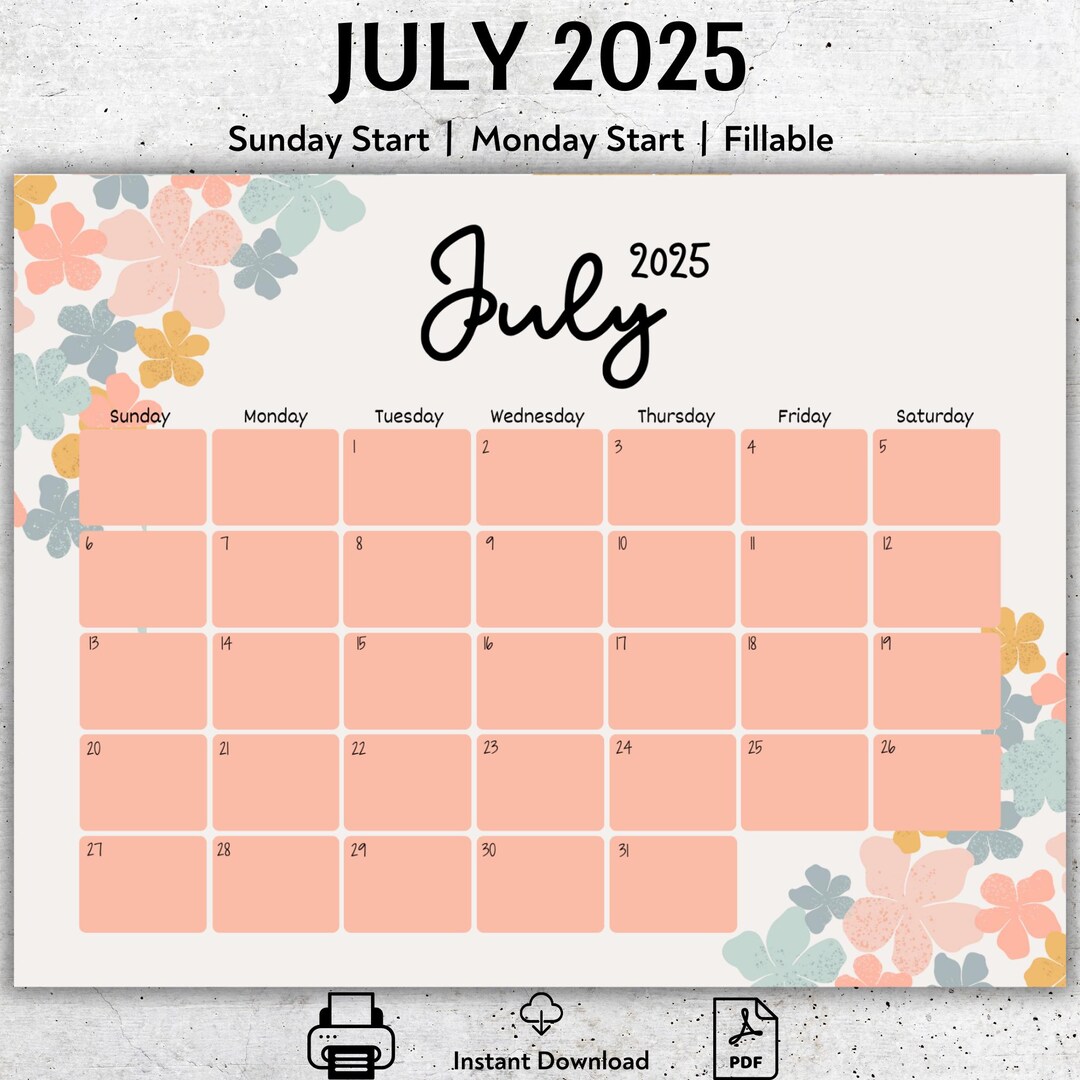 EDITABLE July 2025 Calendar, 2025 Summer Planner, July Monthly Schedule ...