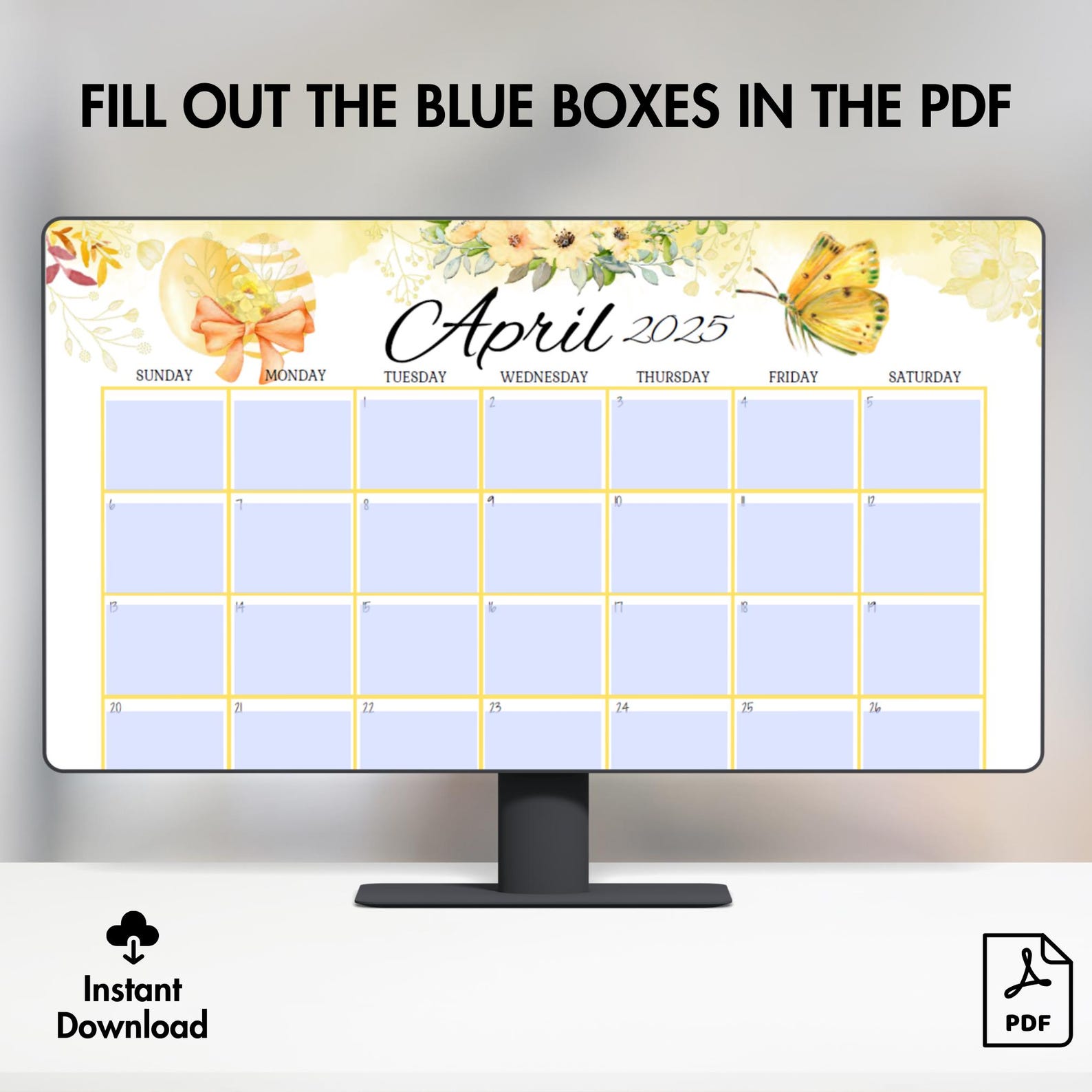 EDITABLE April 2025 Calendar, Printable, Fillable Monthly Planner, Kids ...