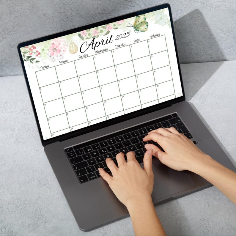 EDITABLE April 2025 Calendar, Happy Easter Day, Green Butterfly ...