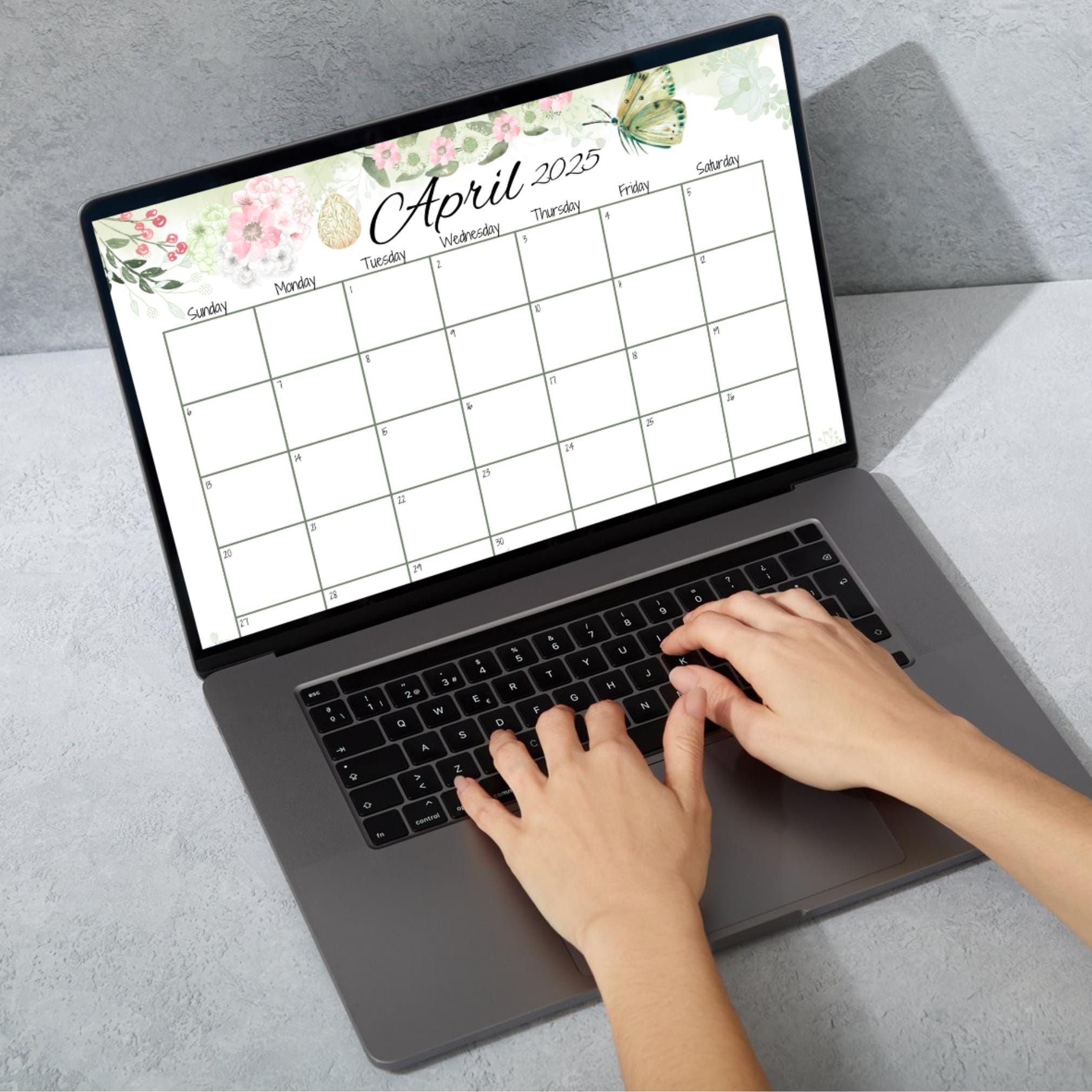 EDITABLE April 2025 Calendar, Happy Easter Day, Green Butterfly ...