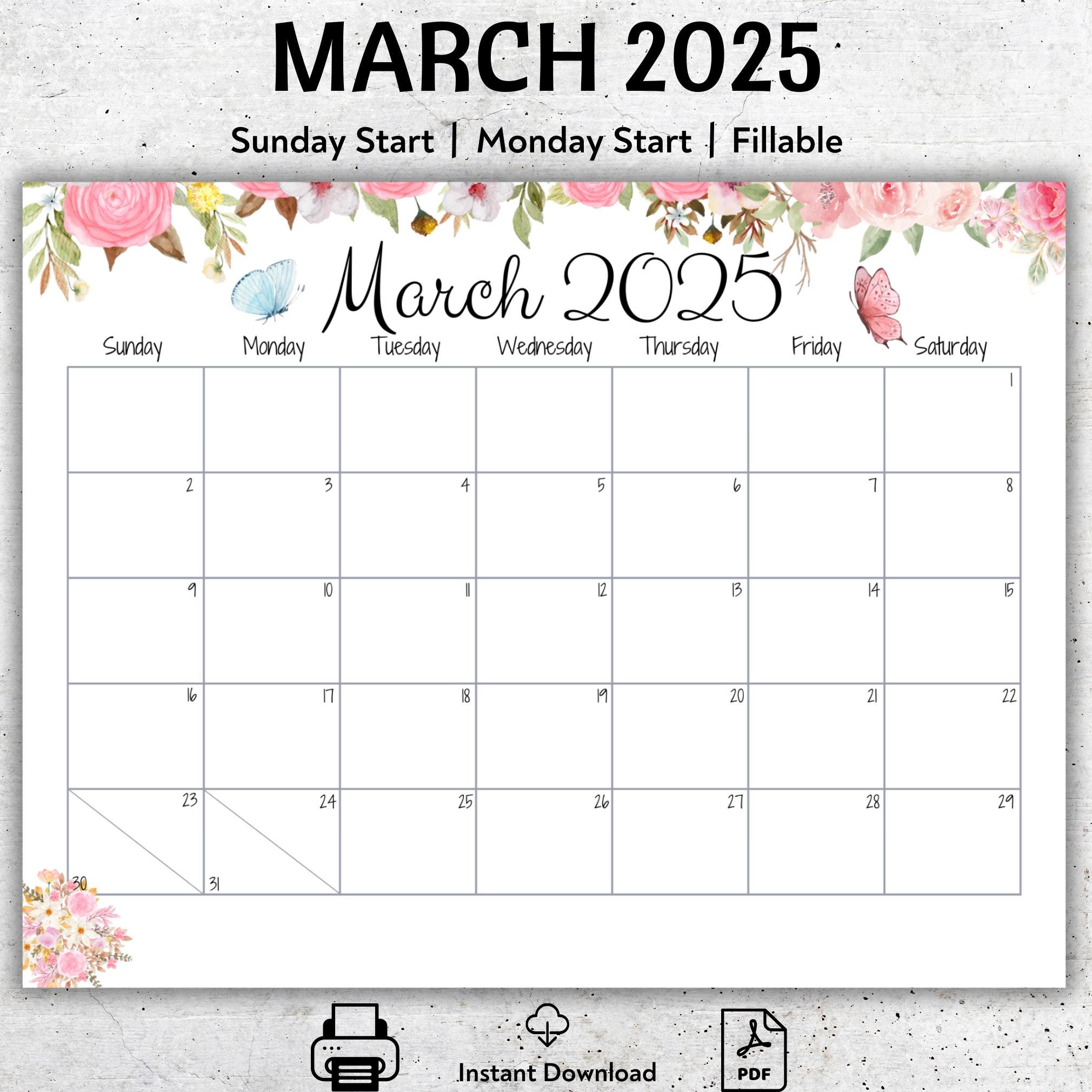 EDITABLE March 2025 Calendar, Fillable Calendar, Printable Planner ...