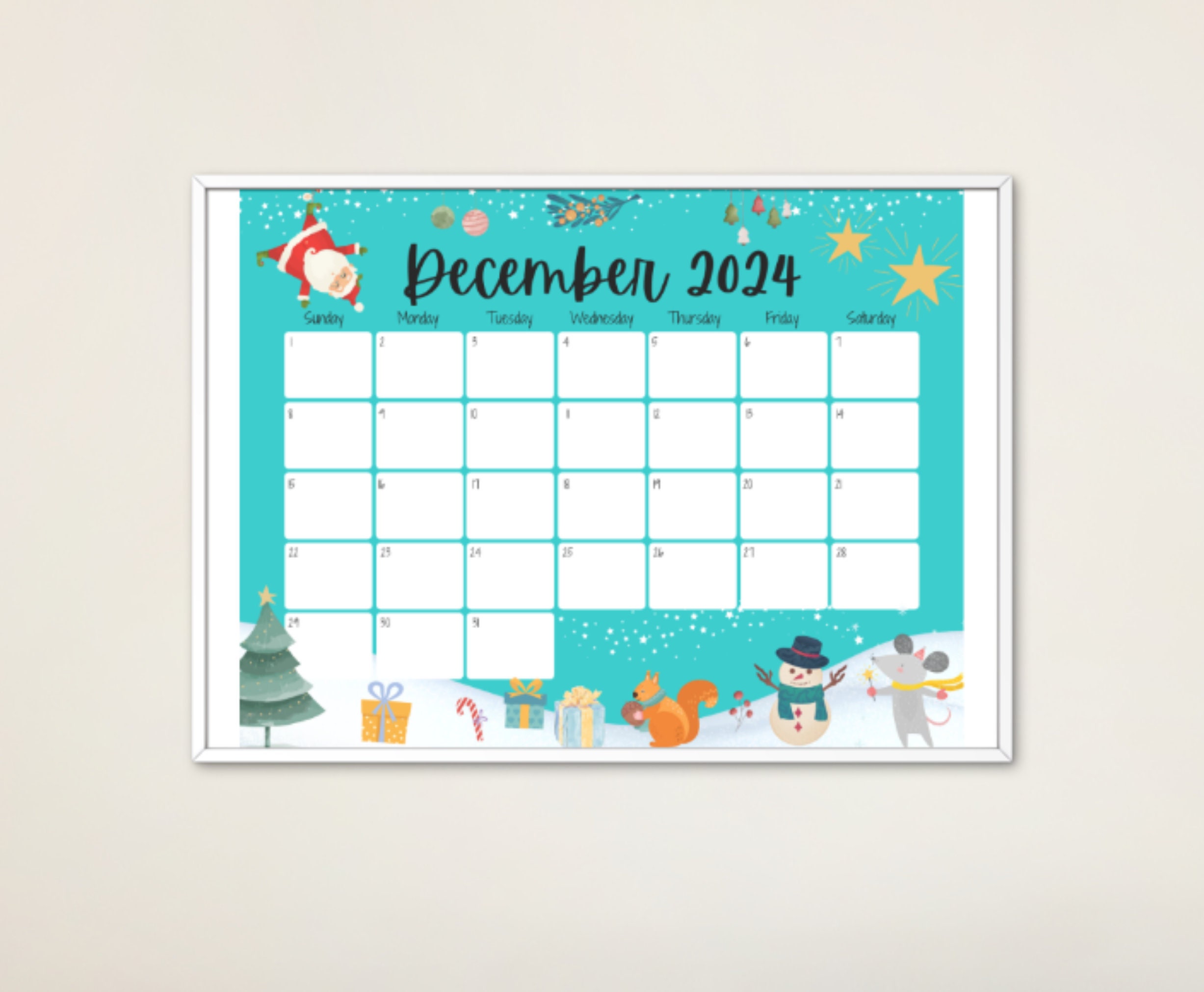 EDITABLE December 2024 Calendar, Beautiful Winter, Cute Snowman ...