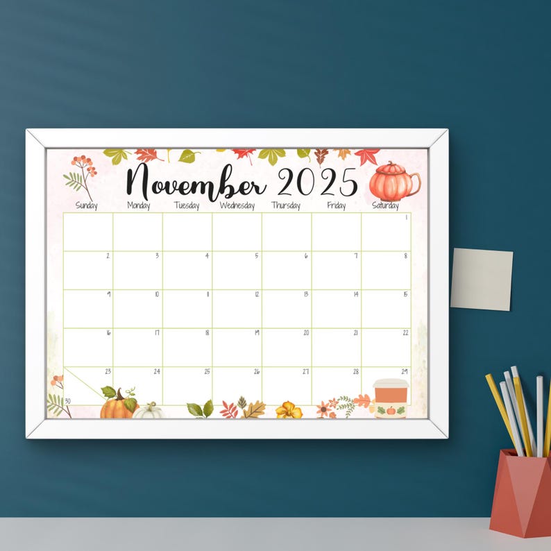 EDITABLE November 2025 Calendar, Colorful Pumpkins, Printable Planner ...