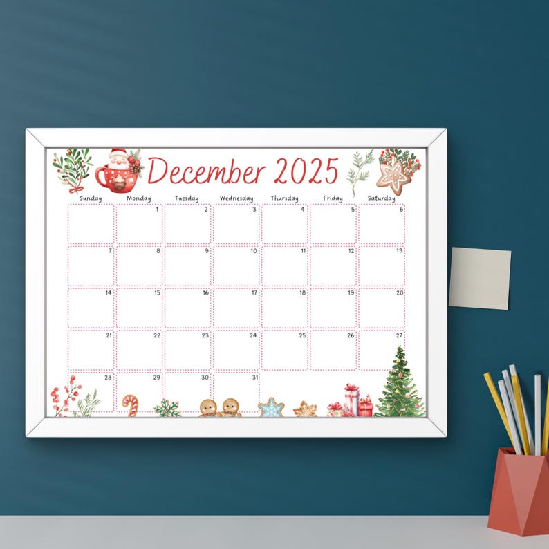 December 2025 Printable Calendar, Christmas Themed Monthly Planner ...