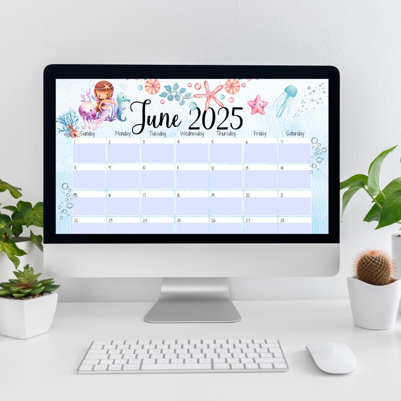 EDITABLE June 2025 Calendar, Wonderful Summer With Cute Sea Creatures ...