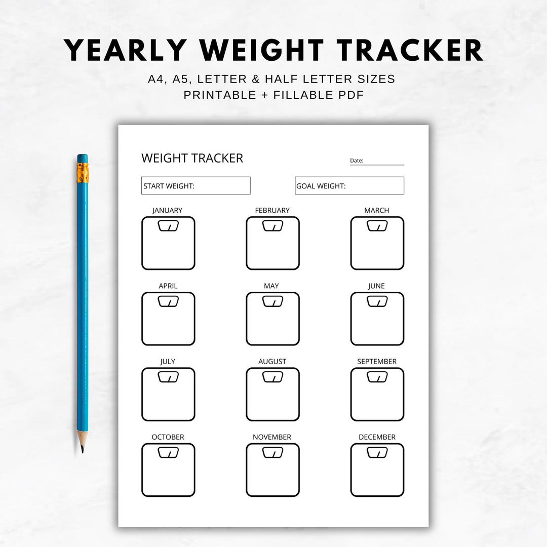 Yearly Weight Tracker Printable, Weight Loss Planner, Monthly Weight ...