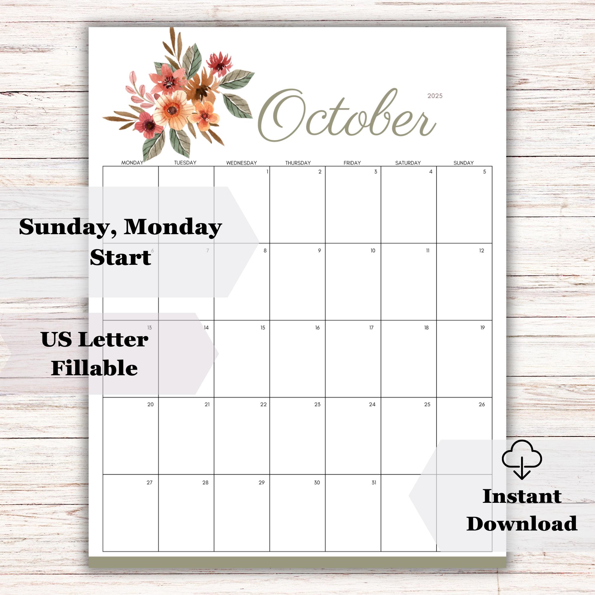 EDITABLE October 2025 Calendar, October Monthly Planner, Beautiful ...