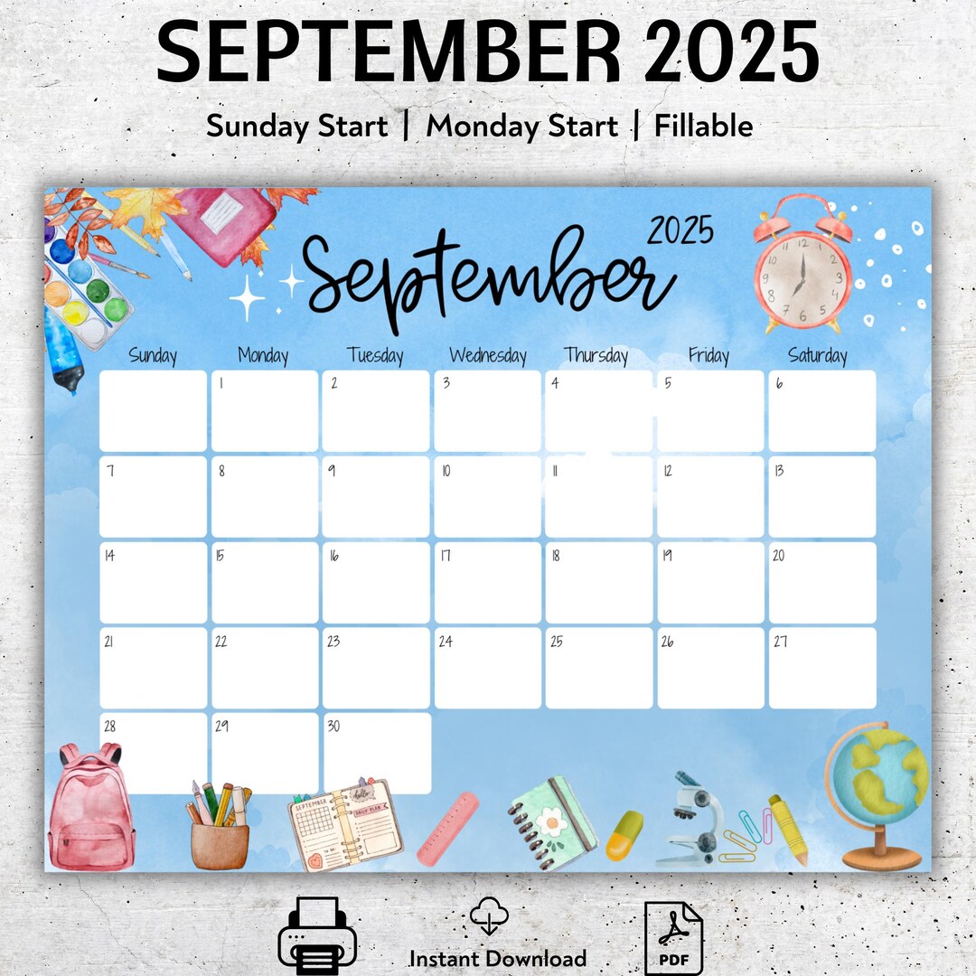 EDITABLE September 2025 Calendar, School Time, Back to School ...