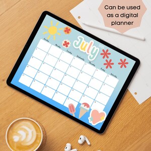 EDITABLE July 2025 Calendar, Colorful Happy Summer, Ice Creams and Sun ...