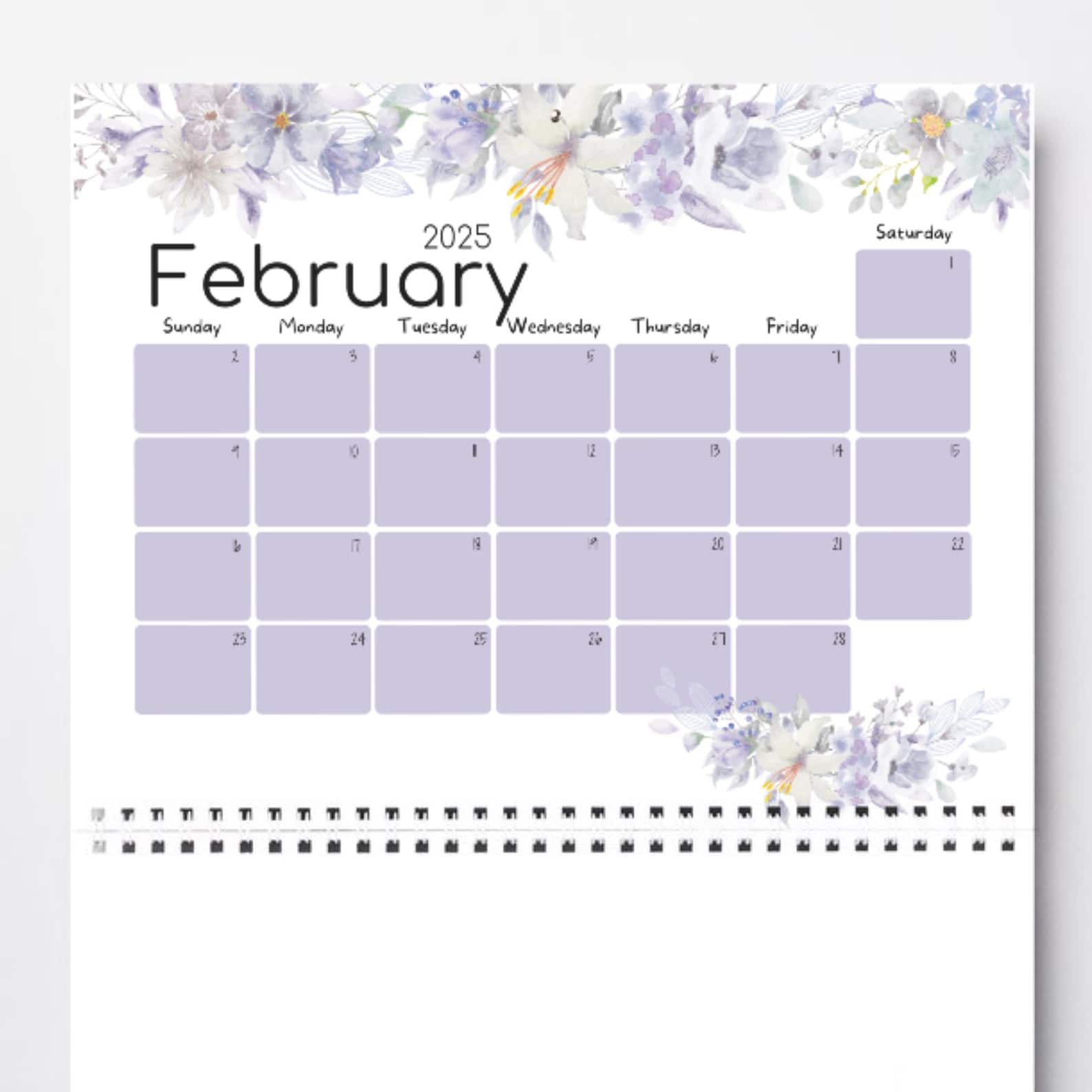 EDITABLE February 2025 Calendar, Beautiful Purple Flowers, Winter ...