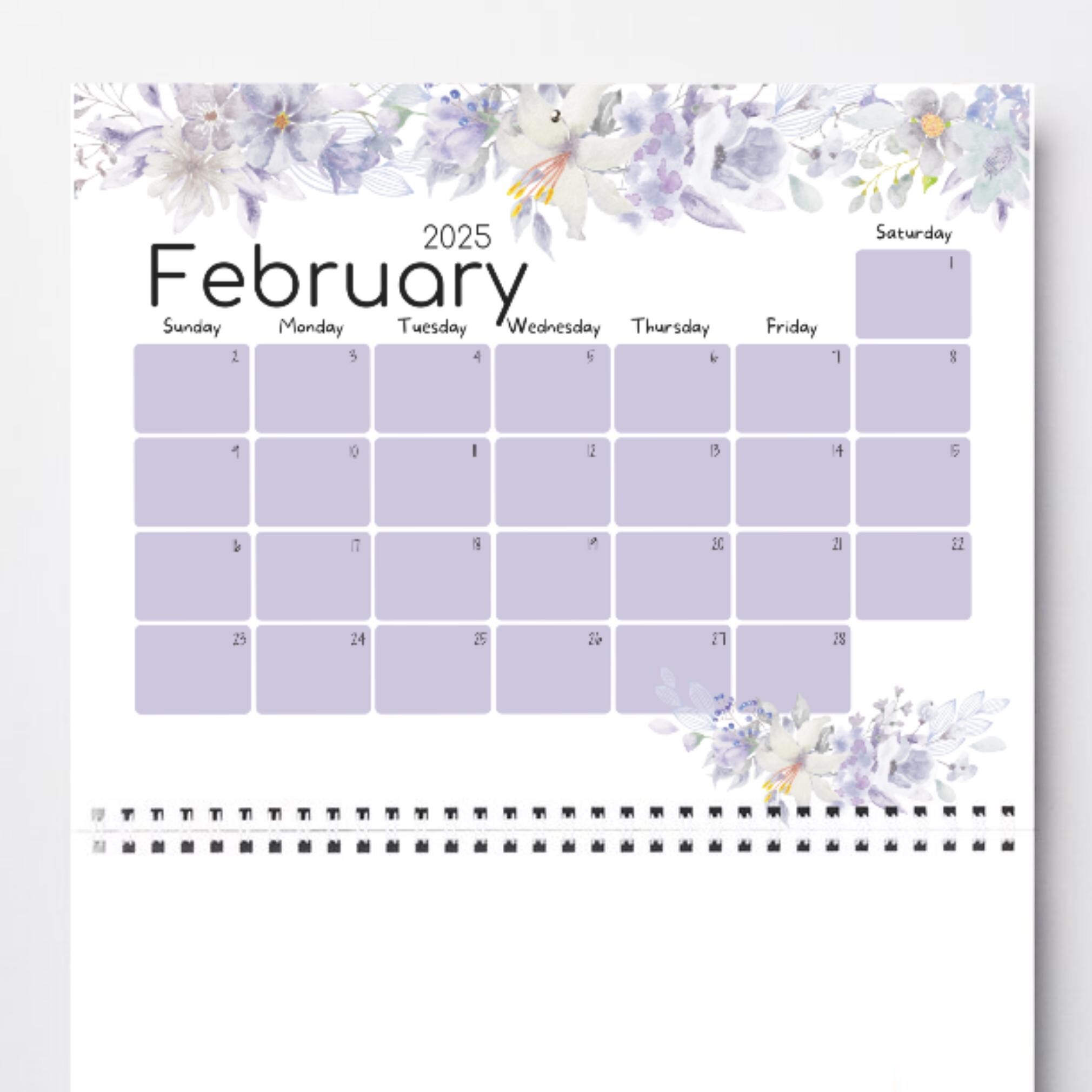 EDITABLE February 2025 Calendar, Beautiful Purple Flowers, Winter ...
