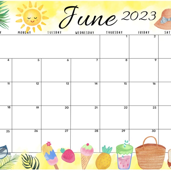 June Editable 2023 Calendar - Etsy