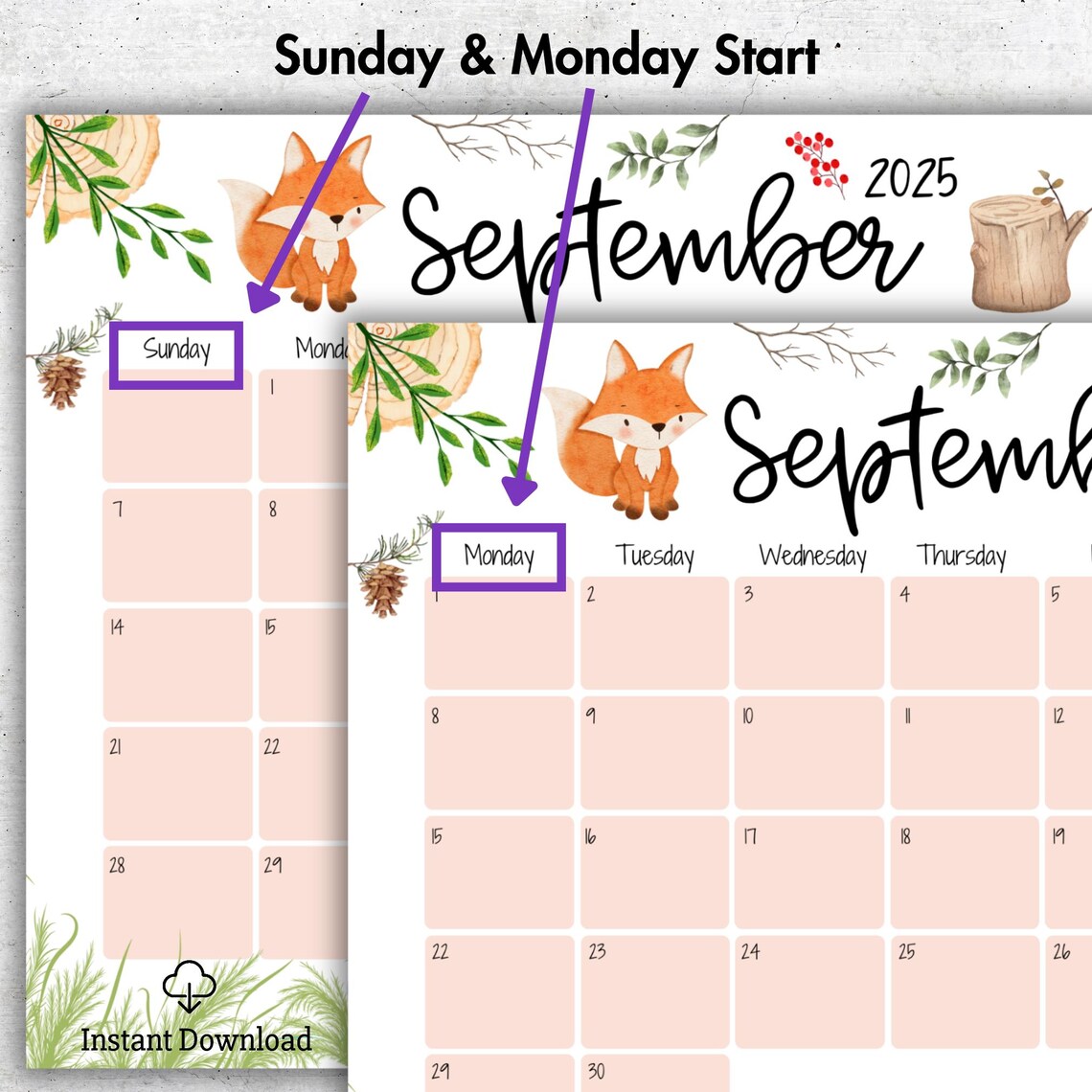 EDITABLE September 2025 Calendar, Back to School, Cute Fox, Beautiful ...