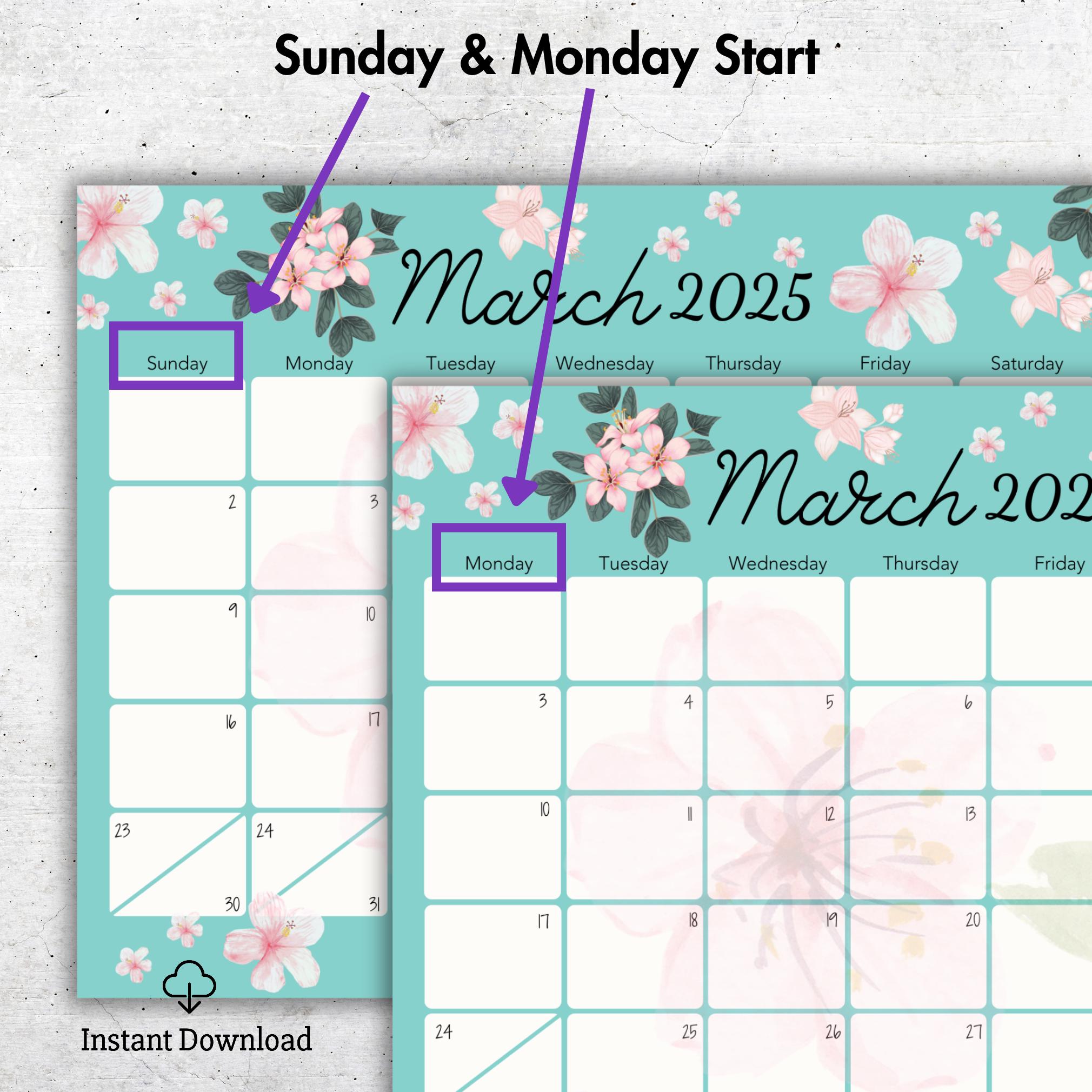Editable Printable 2025 March Calendar, 2025 March Planner, Floral ...
