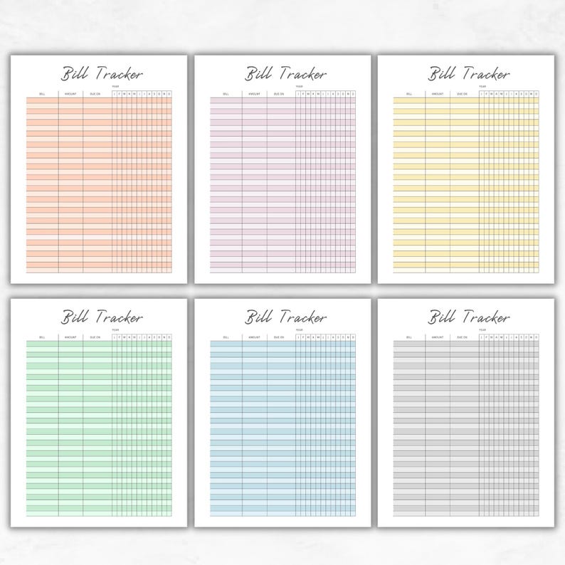 Bill Payment Tracker, Bill Organizer, Bill Log, Bill Tracker, Bill ...