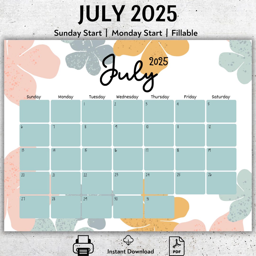 EDITABLE July 2025 Calendar, 2025 July Planner, Monthly Schedule, Boho ...