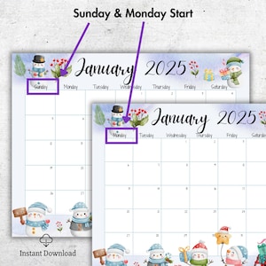 EDITABLE January 2025 Calendar, Beautiful Winter, Happy Snowmen, New ...