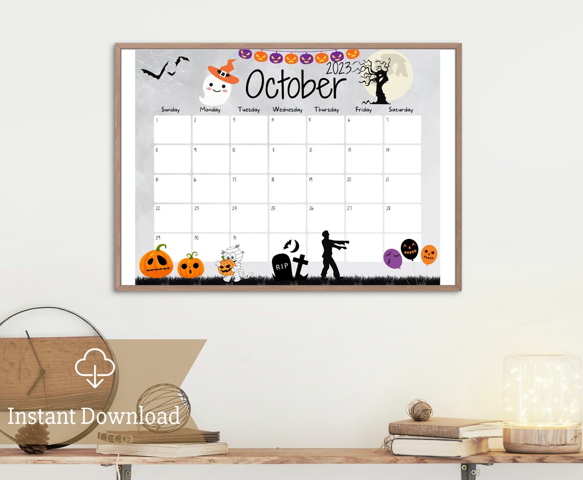 EDITABLE October 2023 Calendar, Happy Halloween, Pretty Ghost, Cute ...
