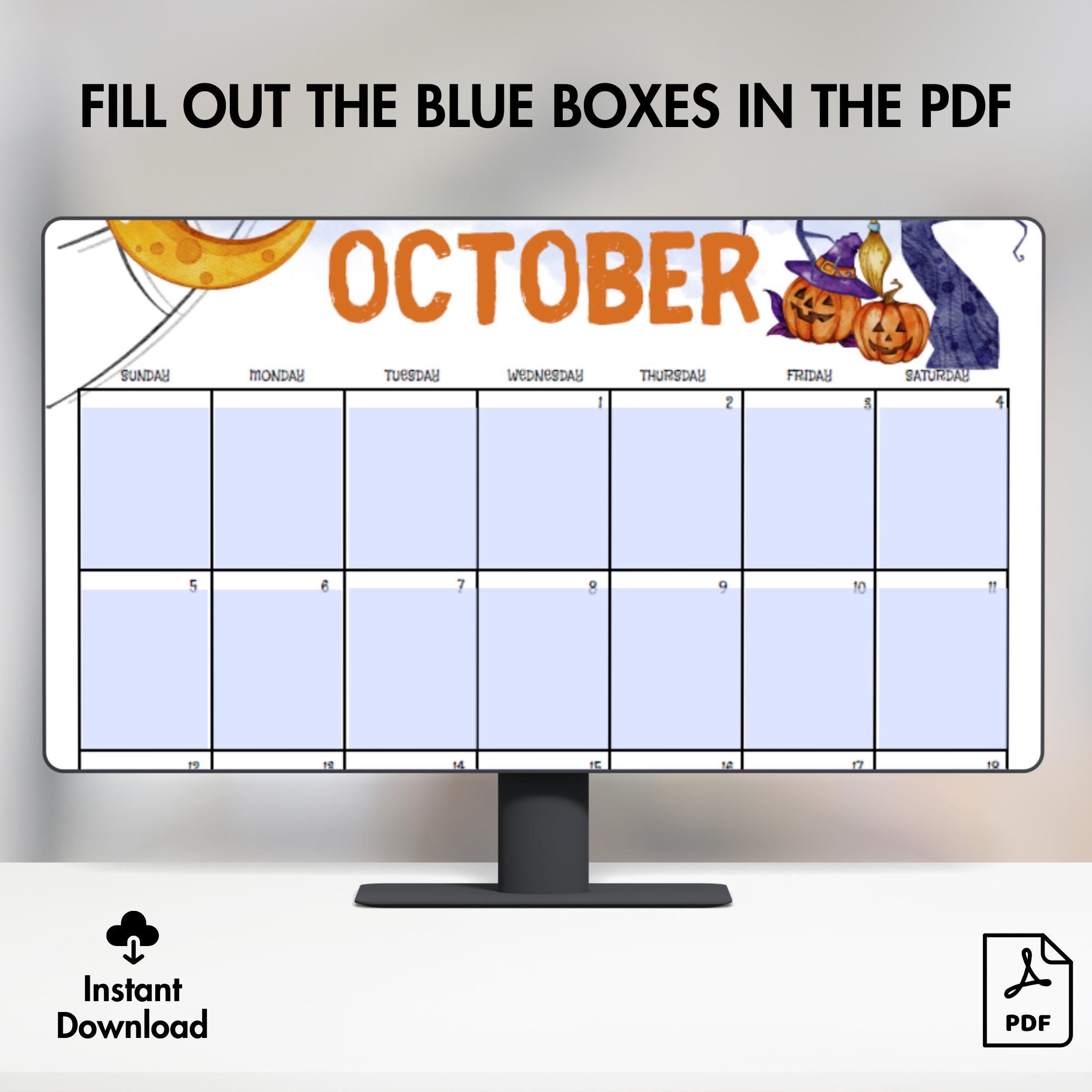 EDITABLE October 2025 Calendar, Happy Halloween, Kids Weekly Schedule ...