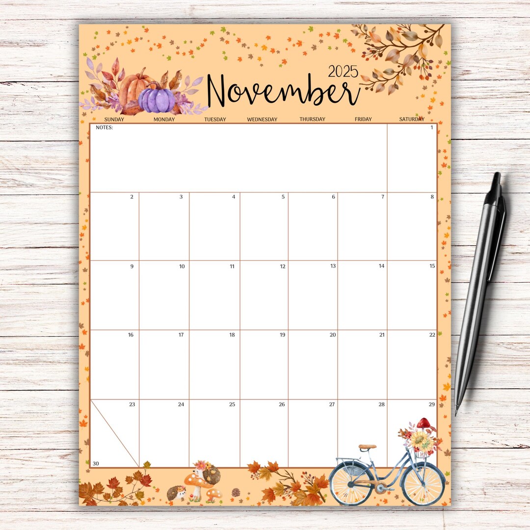 EDITABLE November 2025 Calendar, Printable Planner, Fillable Calendar ...