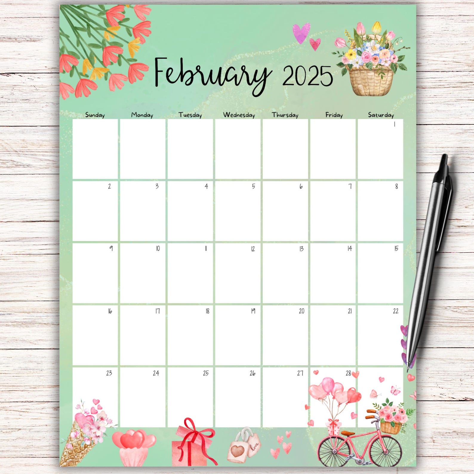 February 2025 Calendar, Printable February Calendar, Fillable Planner ...