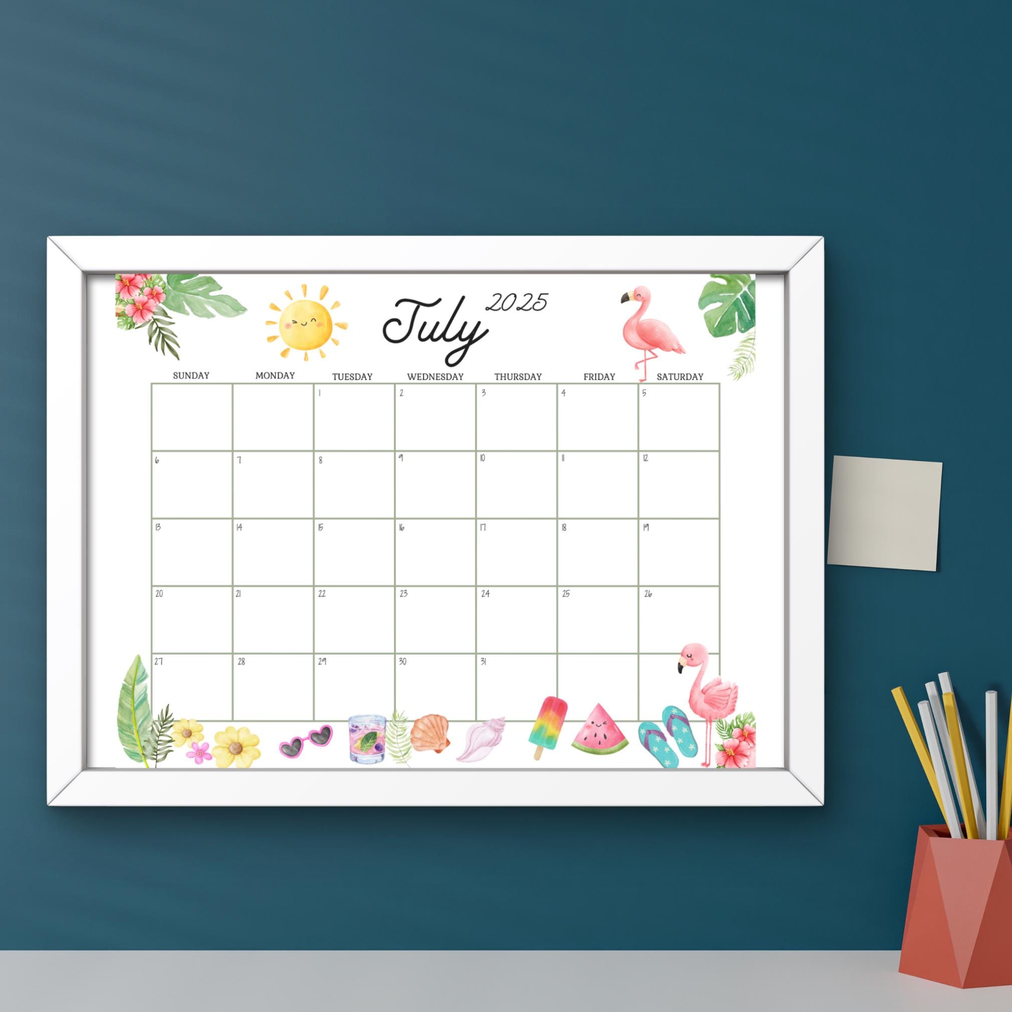 EDITABLE July 2025 Calendar, Beautiful Colorful Summer, Monthly Planner ...