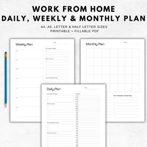 Printable Work From Home Planner, Daily Planner, Weekly Planner ...
