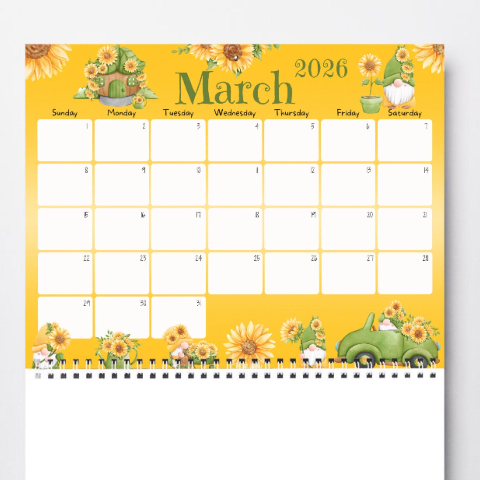 EDITABLE March 2026 Calendar, Fillable Calendar, Cute Gnomes, Happy St ...