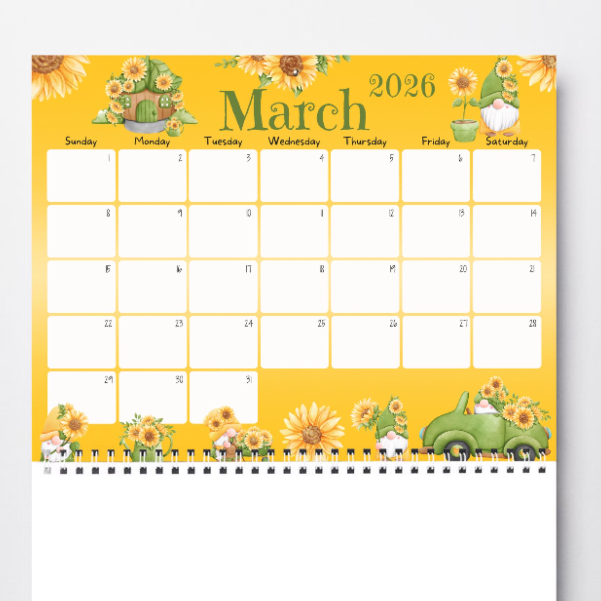 EDITABLE March 2026 Calendar, Fillable Calendar, Cute Gnomes, Happy St ...