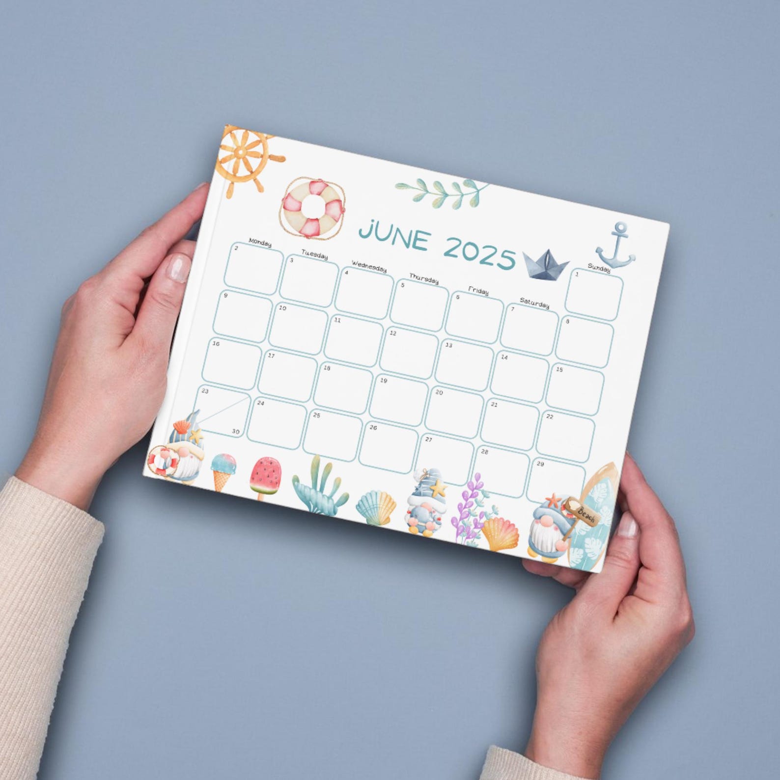 June 2025 Nautical Printable Calendar, Beach Theme Monthly Planner ...